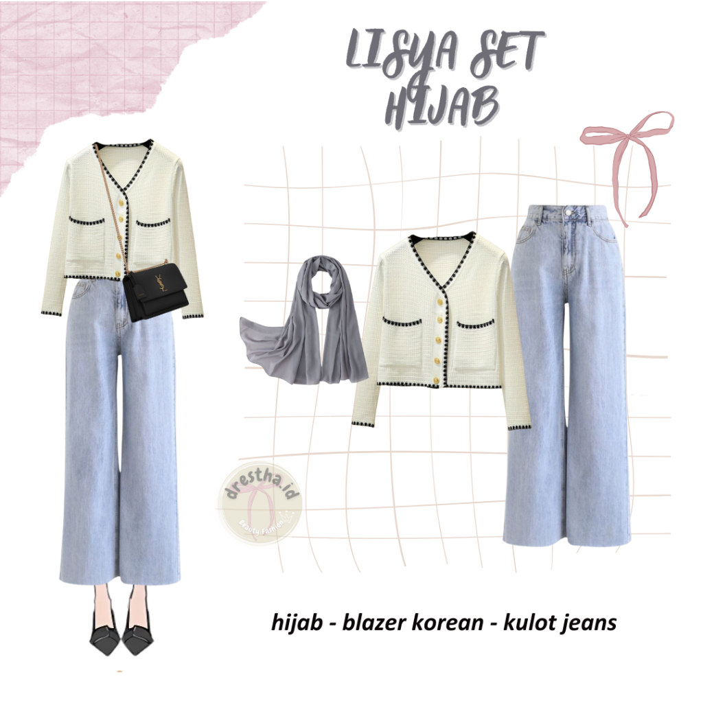 Jual One Set Lisya 3in1 Wanita Muslim Blazer | Kulot Jeans | Hijab ...