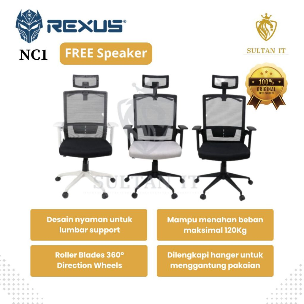 Jual Rexus Ergonomic Office Chair Kursi Kantor NC-1 / NC1 ORI | Shopee ...
