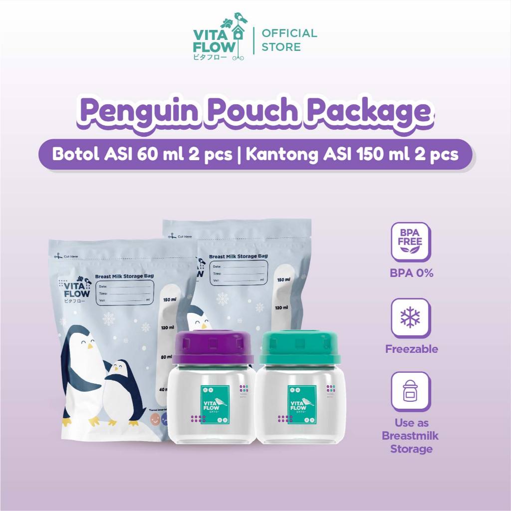 Jual Vitaflow Paket 2 Kantong ASI Penguin Free 2 Botol ASI Multifungsi ...