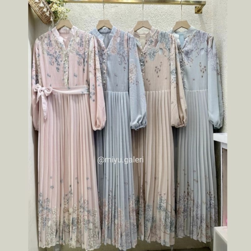Jual Korean Dress Plisket Sakura Pleated Gamis Plisket Ceruty Premium ...