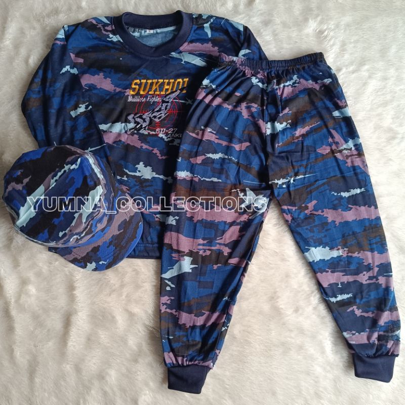 Jual setelan kaos anak loreng tni au tangan panjang plus topi pet commando satu set bordir logo ...