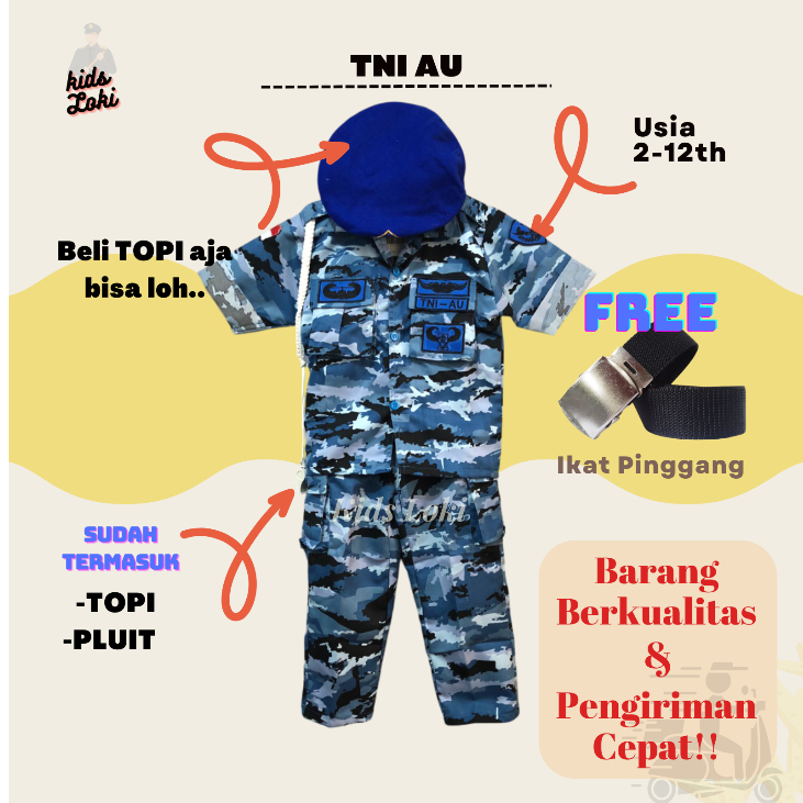 Jual seragam tni au anak baju profesi tentara angkatan udara anak pakaian tni au anak baju ...