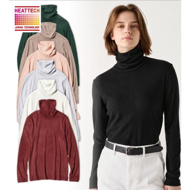 Jual UNIQLO Heattech Kaos Tshirt Fleece Kerah Tinggi / Turtle neck ...