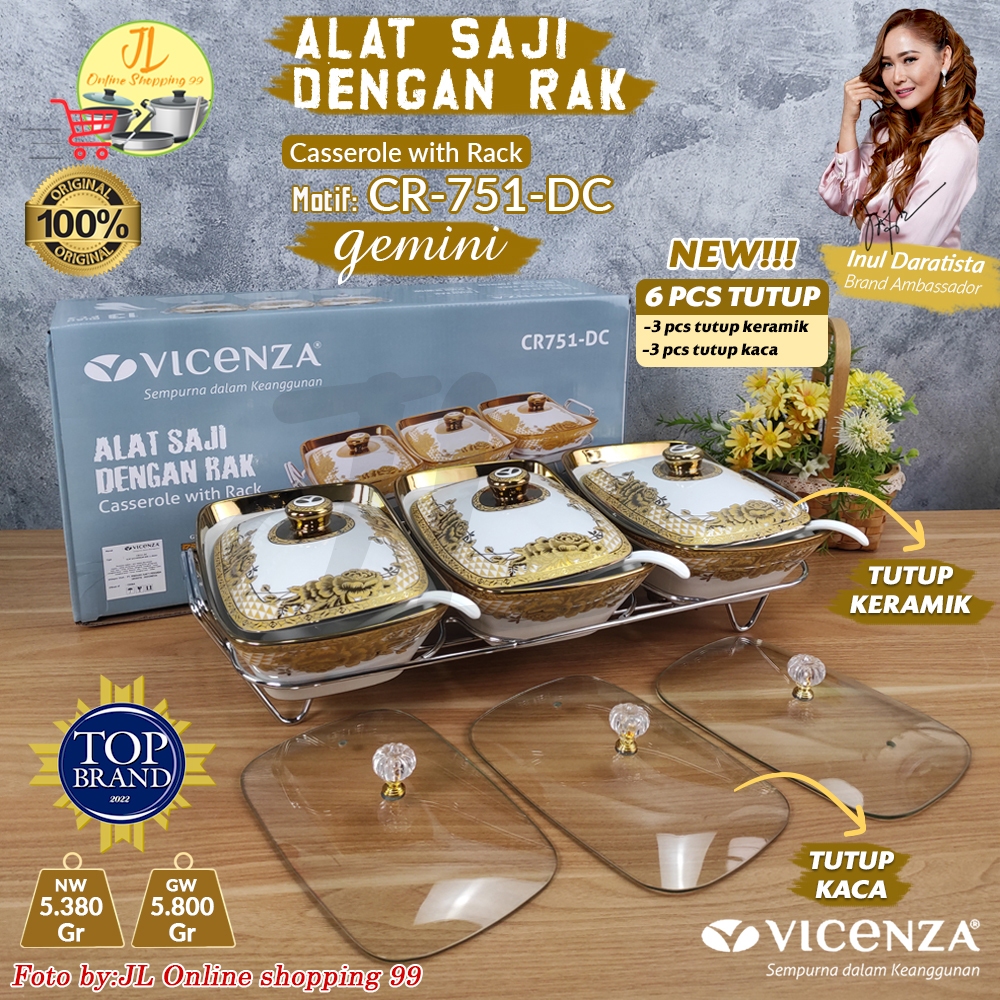 Jual VICENZA Prasmanan set segi isi 3 + tutup kaca dan keramik + rak ...
