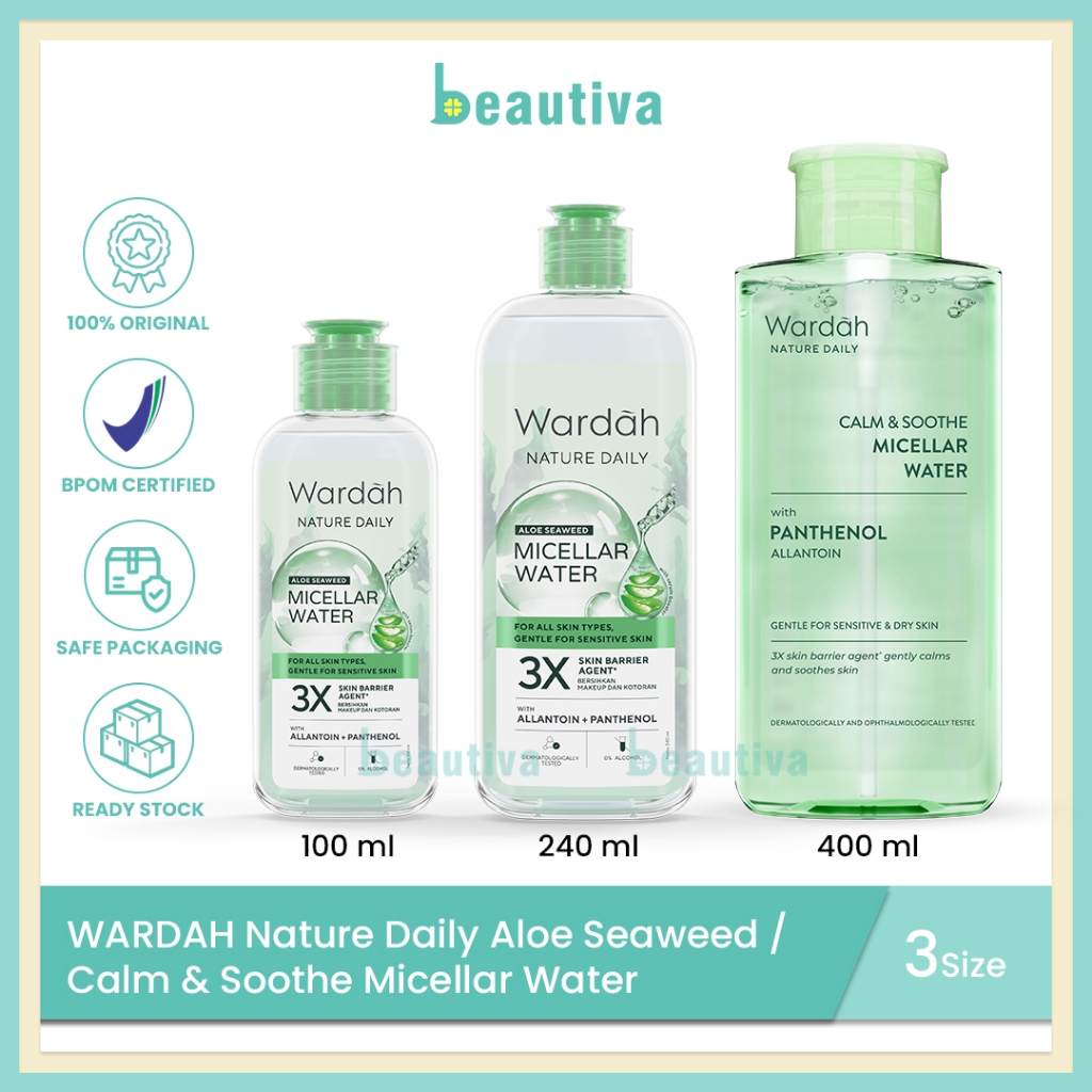 Jual Wardah Nature Daily Aloe Seaweed / Calm & Soothe Micellar Water ...