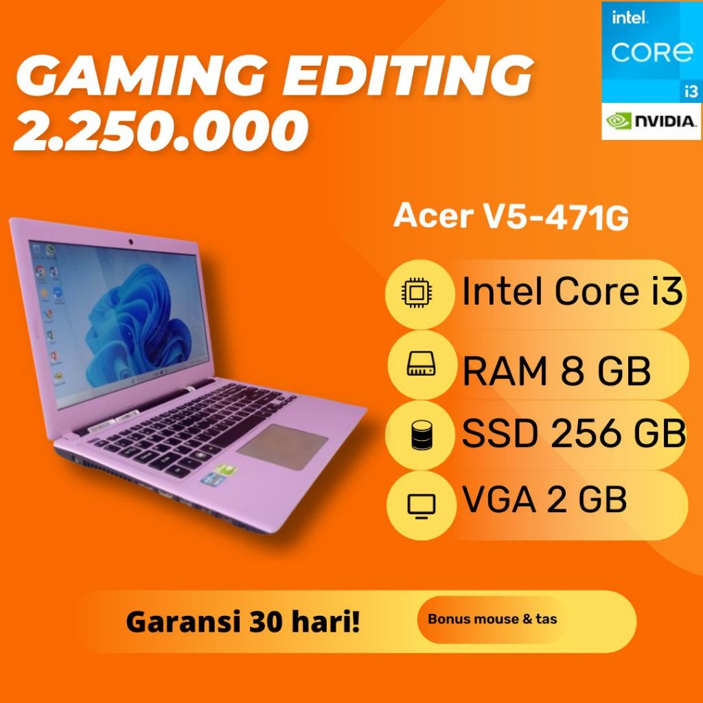 Jual Laptop Acer Aspire V5-471G Dual Double VGA Nvidia Gaming Editing | Shopee Indonesia