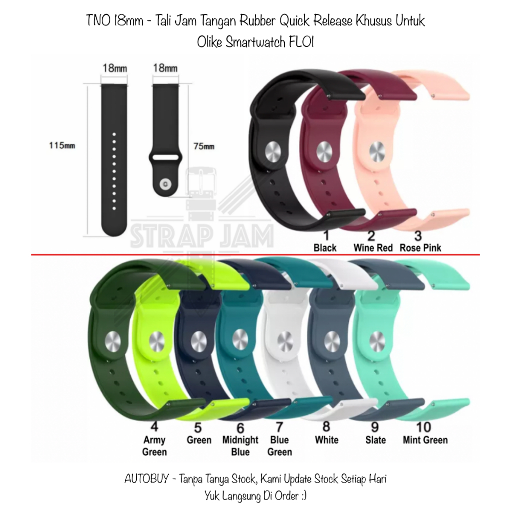 Jual TNO Strap Olike Smartwatch FL01 - Tali Jam Tangan 18mm Rubber ...