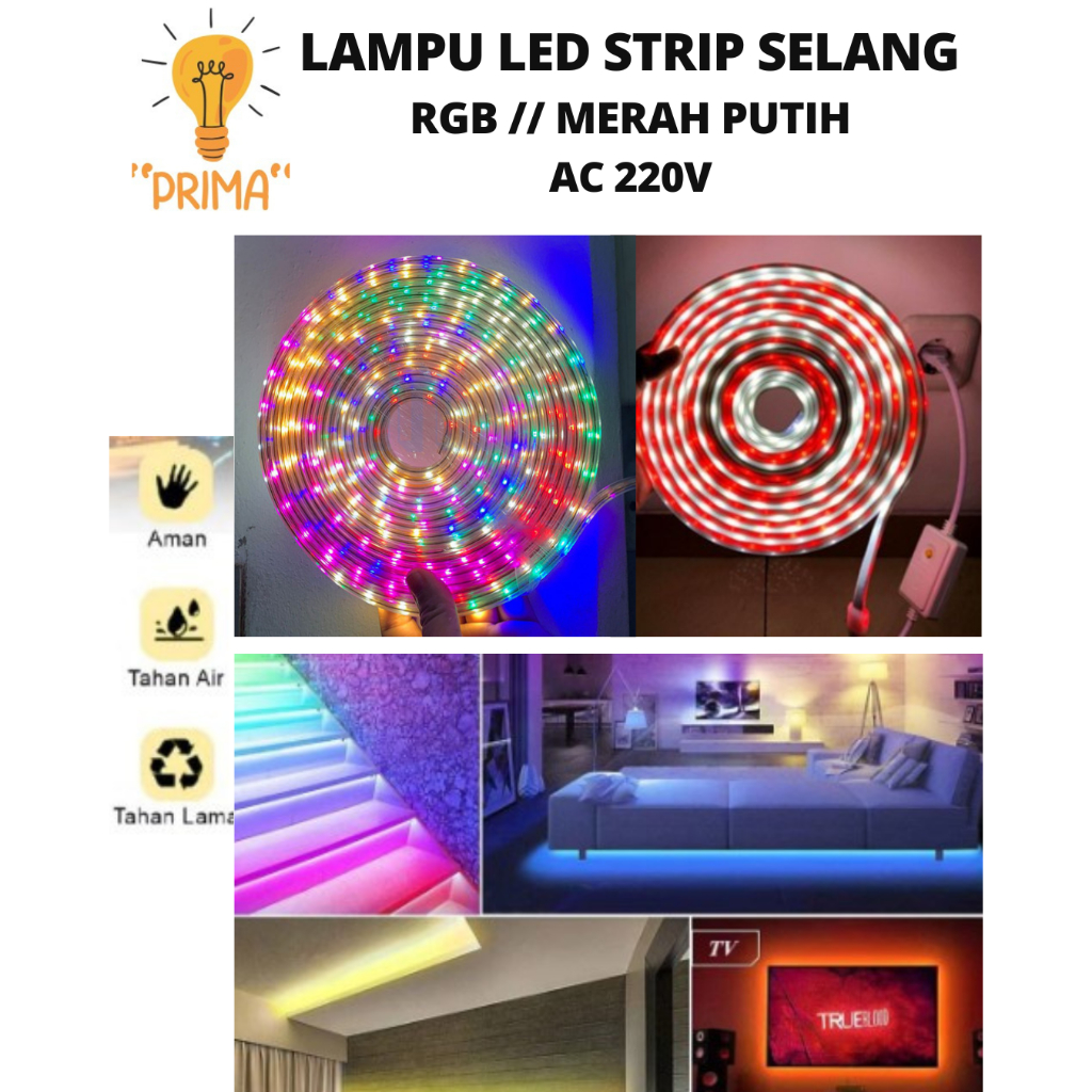 Jual LAMPU LED STRIP SELANG 2835 RGB 220V SOKET ( WARNA-WARNI KEDIP ) DAN MERAH PUTIH ( KEDAP ...