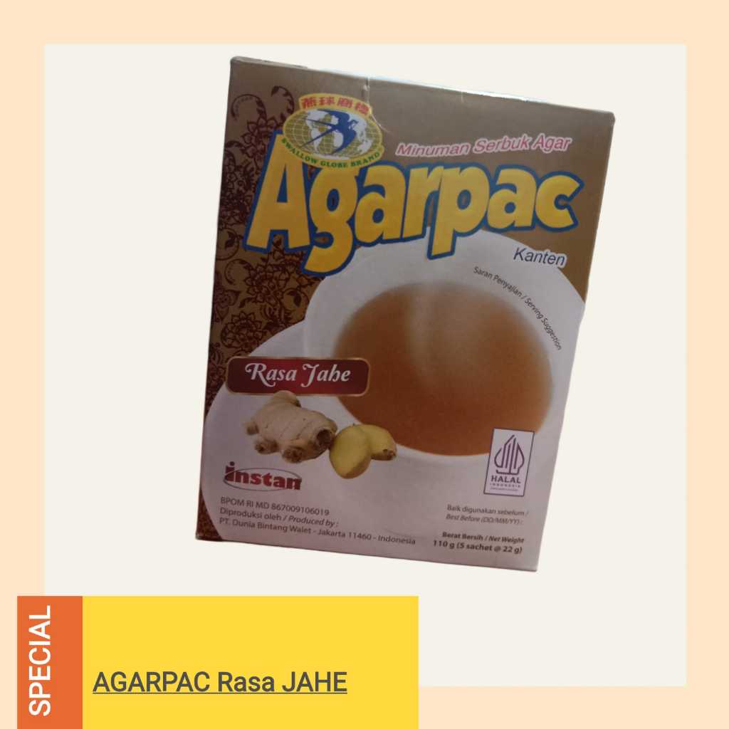 Jual Swallow Agarpac Tepung Agar-Agar rasa jahe Isi 5 sachet x 22gr ...