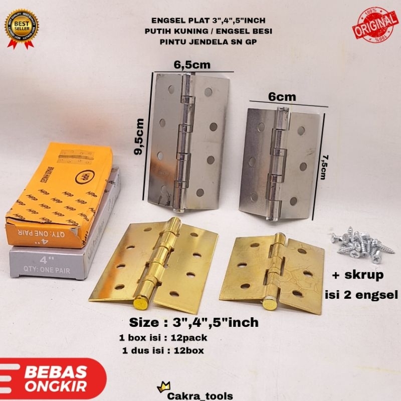 Jual ENGSEL PINTU JENDELA SN GP / ENGSEL PLAT 3", 4", 5"INCH PUTIH ...