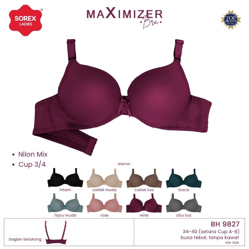 Jual Sorex Push Up Bra BH 9827 tanpa kawat busa tebal Kait 2 Cup B 3/4 (34-40) | Shopee Indonesia