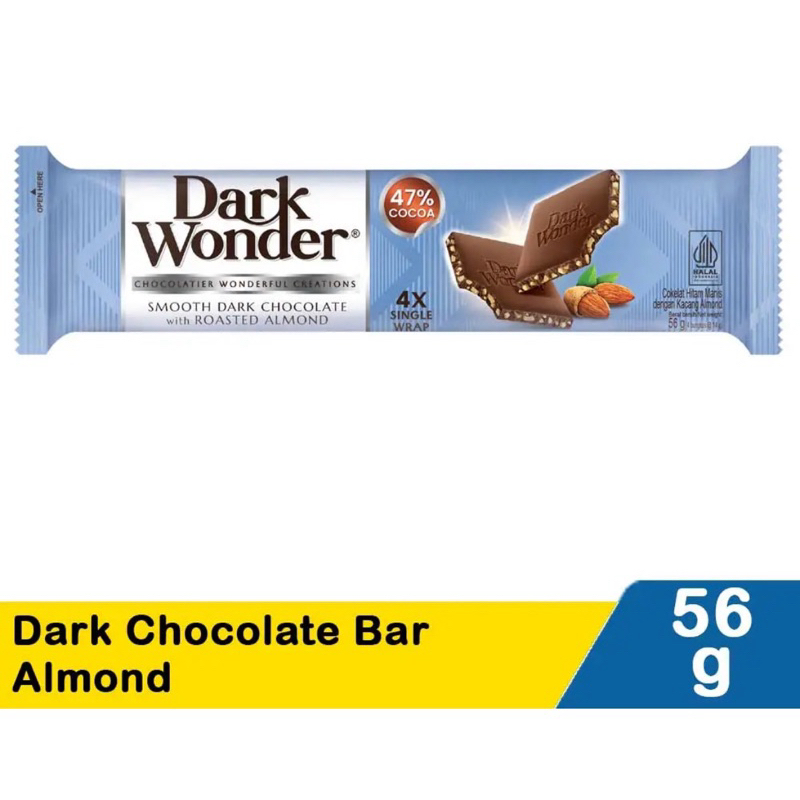 Jual Dark Wonder Dark Chocolate Coklat Cokelat Bar Almond 56 GR ...