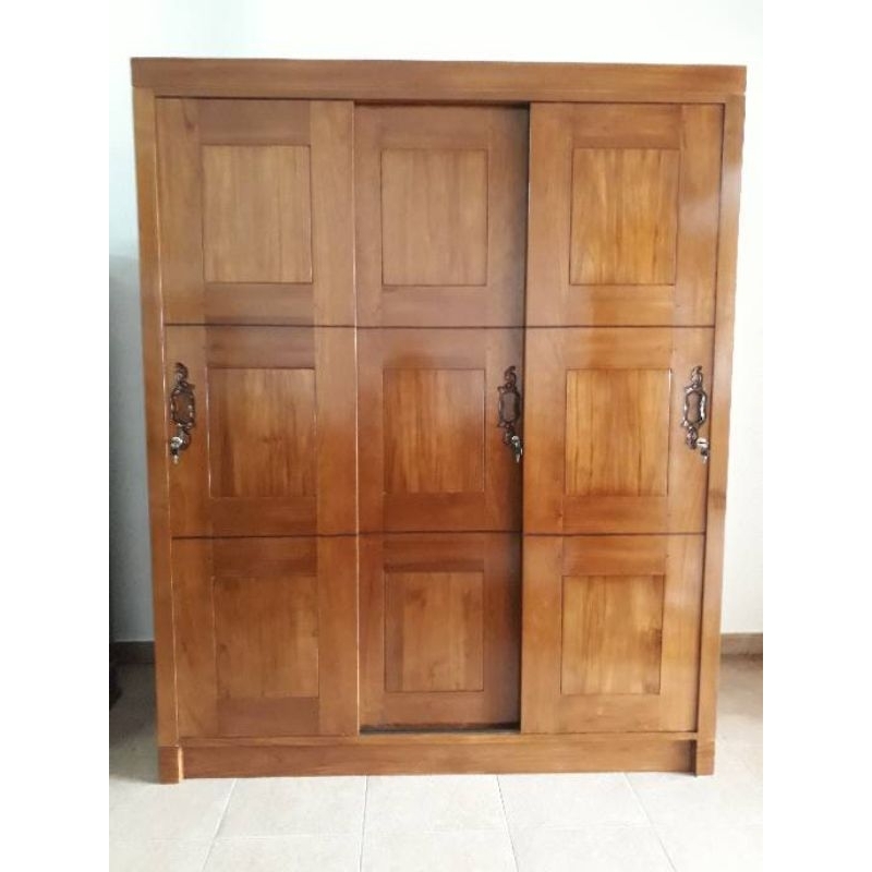 Jual ALMARI SLEDING PINTU 3 KAYU JATI ASLI JEPARA | Shopee Indonesia