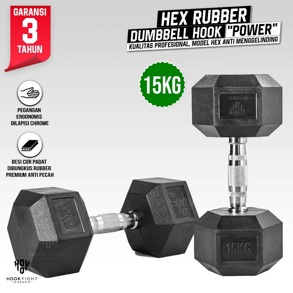 Jual Dumbbell Hexagonal 15kg Alat Fitnes Home Gym Hook Dumble Barble ...