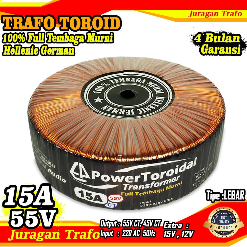 Jual Trafo Toroid Powertoroidal 15A (MURNI) 55V CT 45V CT Tipe LEBAR ...