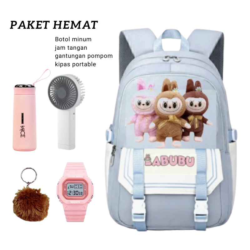 Jual Tas ransel anak perempuan labubu bag-tas sekolah anak SD SMP - rassel set botol minum dan ...