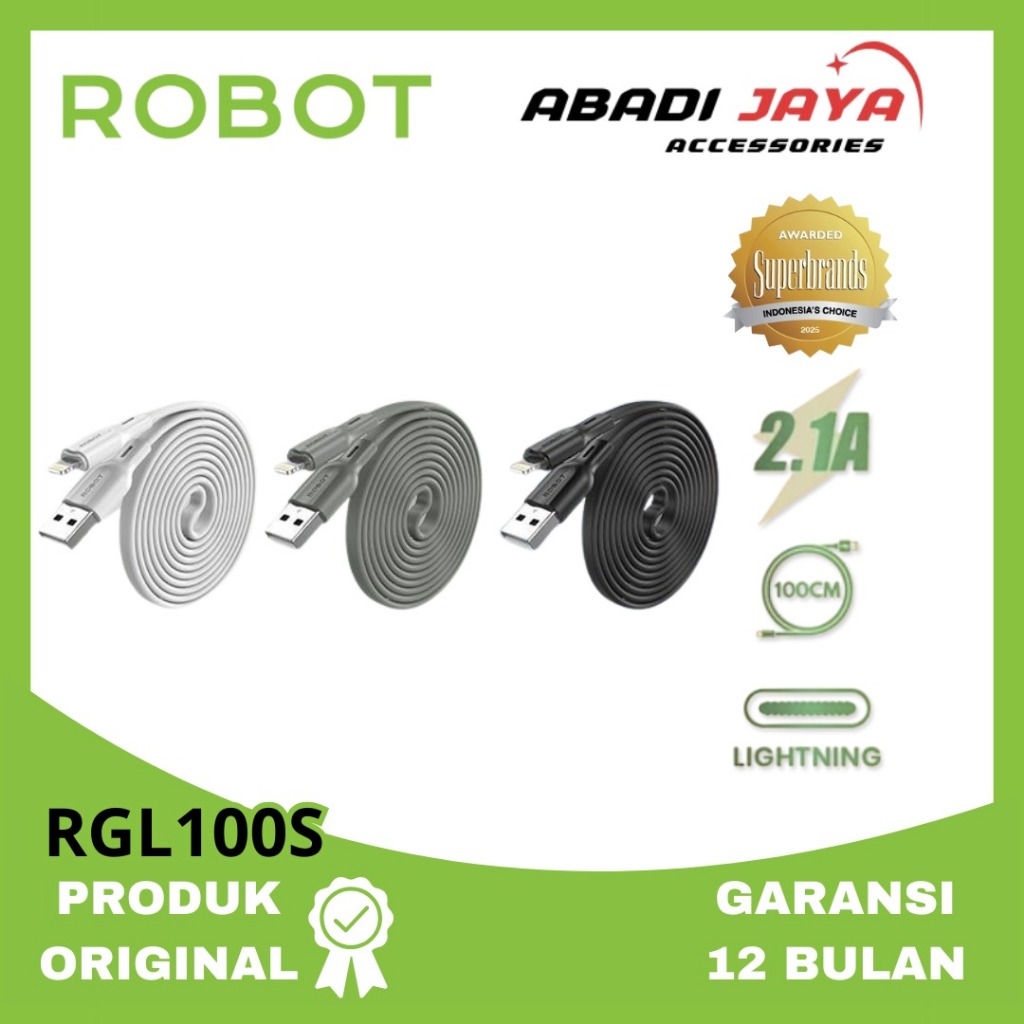 Jual KABEL DATA ROBOT RGL100S 2.1A 100CM KABEL DATA LIGHTNING IPHONE ...