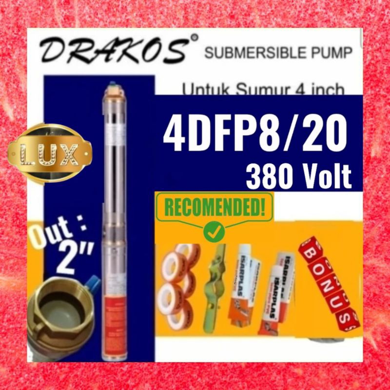Jual Pompa satelit 4inch 4Hp 3Phase DRAKOS 4DFP8/20 Debit 8 Kubik ...