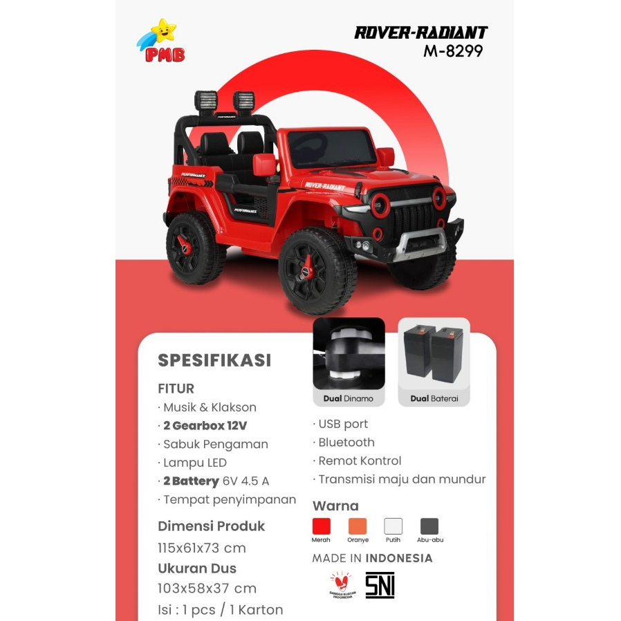 Jual MAINAN MOBIL AKI ANAK ROVER RADIANT JEEP PMB M8299 // EVA M-8299B ...