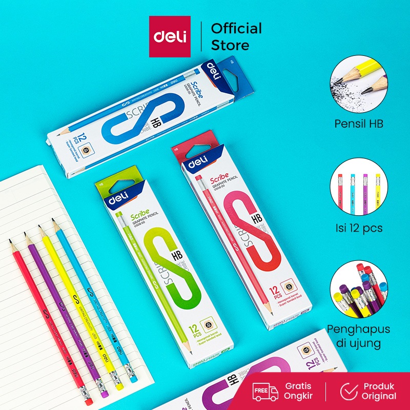 Jual Deli Pensil HB / Graphite Pencil Isi 12 Dengan Penghapus EU50800 ...
