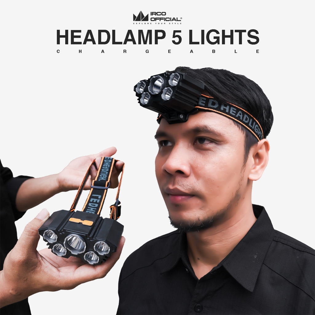 Jual IRCO Headlamp Charger Waterproof 5 Lampu Led Super Terang - Senter ...