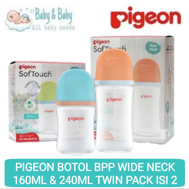 Jual PIGEON TWIN PACK Botol BPP Wide Neck 160ml dan 240ml With Softouch Nipple - Botol Susu Bayi ...