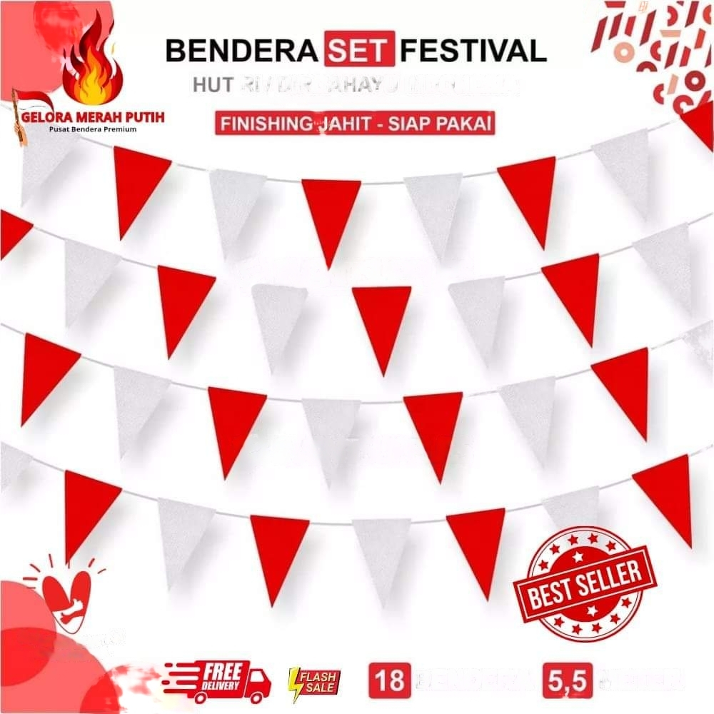 Jual BENDERA RENTENG MERAH PUTIH DAN WARNA WARNI 5 METER | Shopee Indonesia