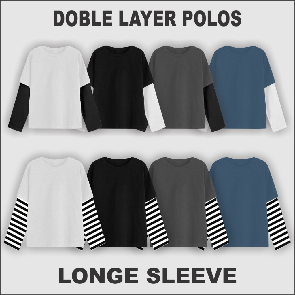 Jual Yinyanks T-shirt Double layer Polos kaos long sleeve pria wanita ...