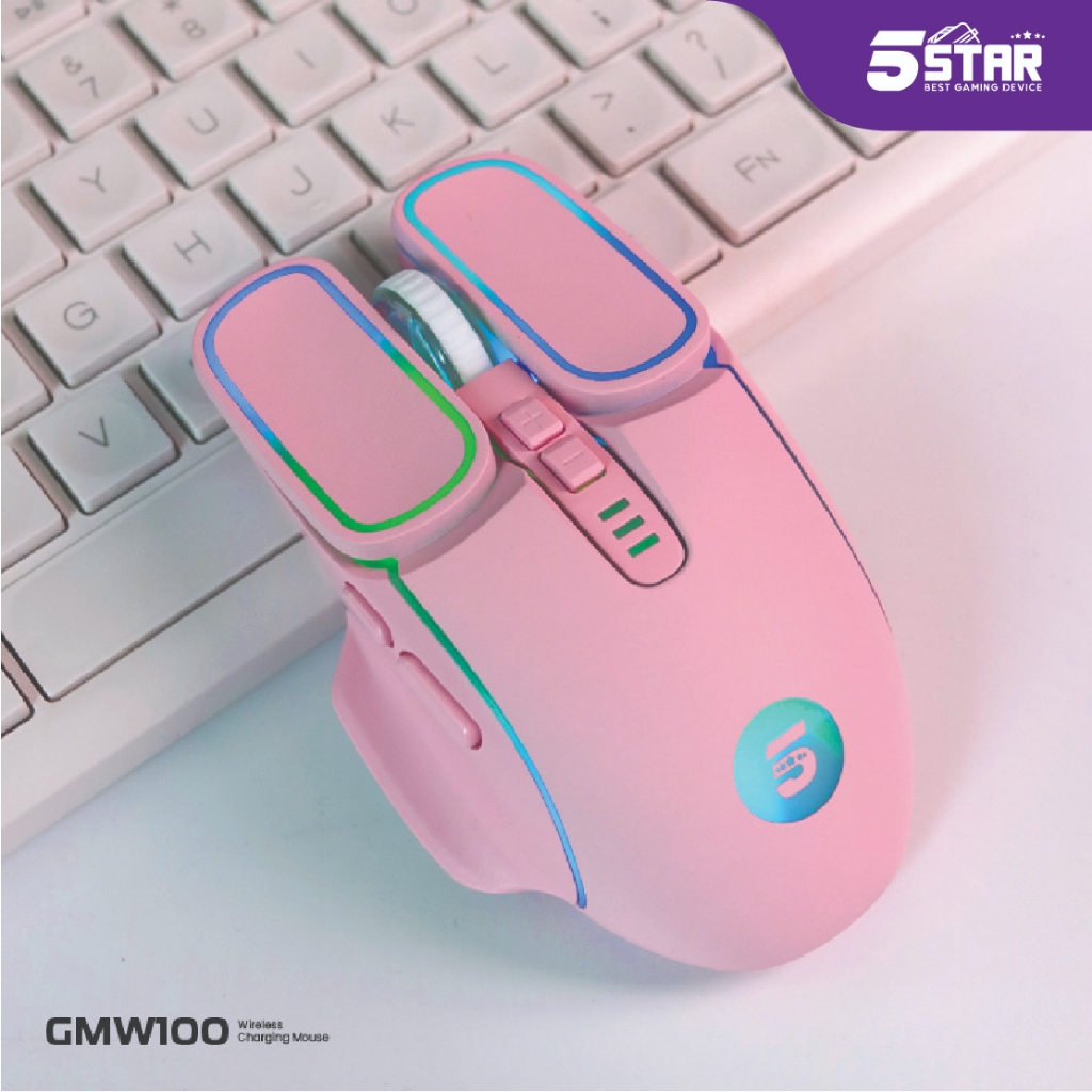 Jual 5Star Mouse pink Wireless Gaming Rechargeable Baterai Type-C Fast ...