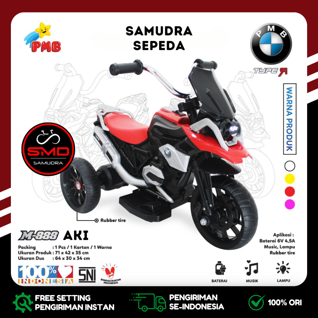 Jual Motor Aki Mainan Anak Cas Listrik Roda 3 PMB M888 Murah BDG ...