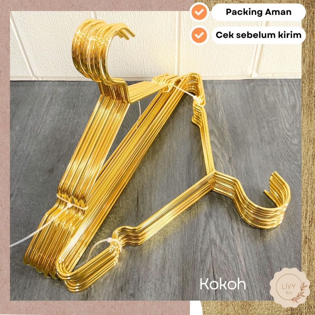 Jual HANGER BAJU ANAK BESI COATING TEBAL EMAS GOLD HEJI | Shopee Indonesia