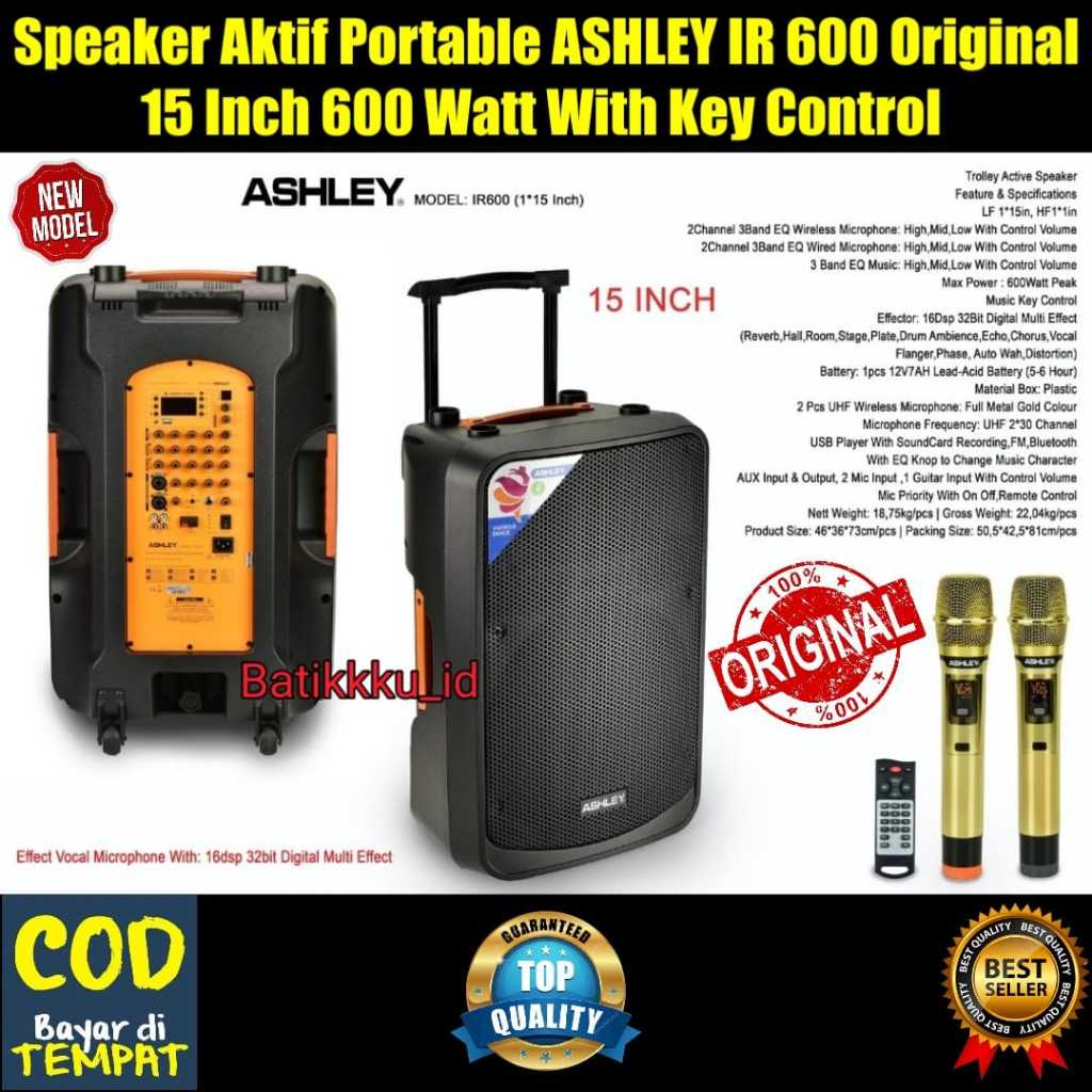 Jual Speaker Portable ASHLEY IR 600 IR600 ORIGINAL 15 INCH Bluetooth ...