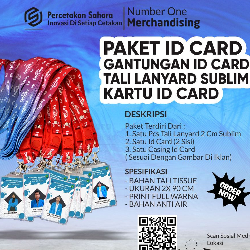 Jual 1 Paket Id card + tali lanyard , id card custom full printing ...
