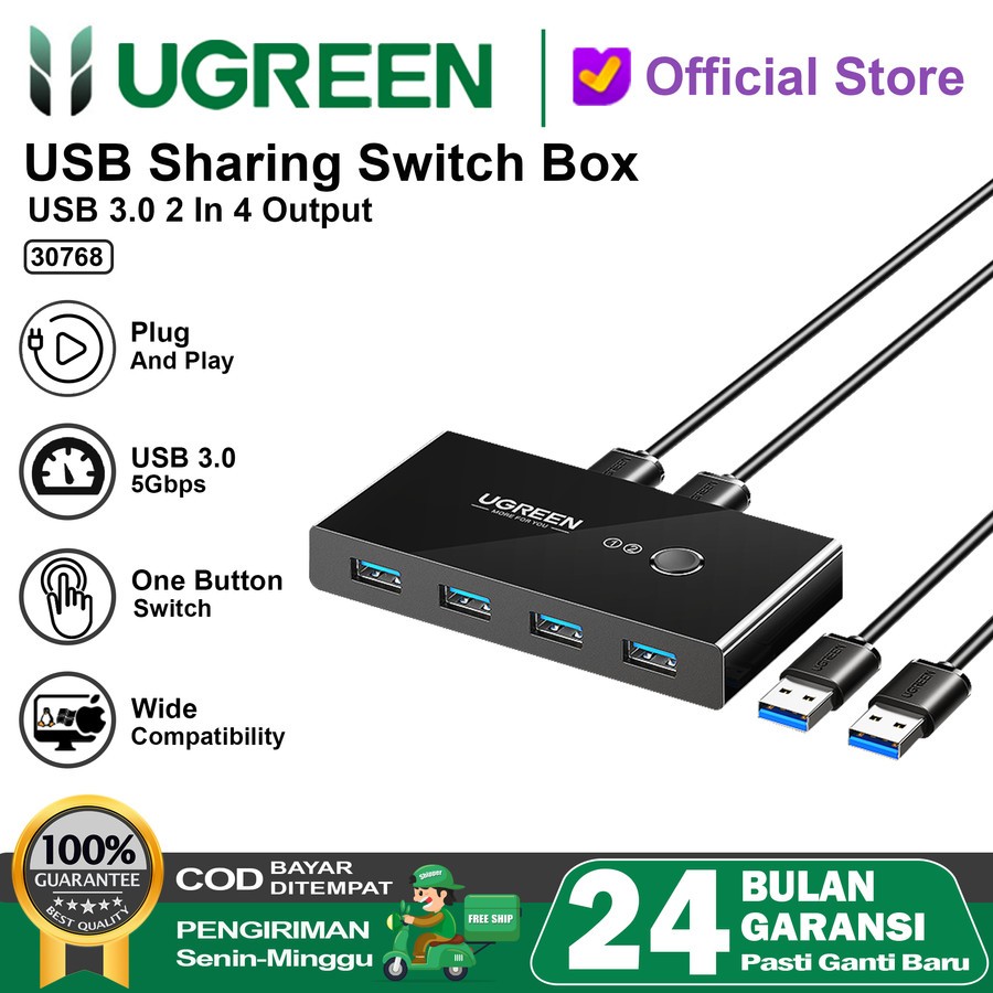 Jual UGREEN SHARING SWITCH BOX USB 3.0 (2 IN 4 OUT) | Shopee Indonesia