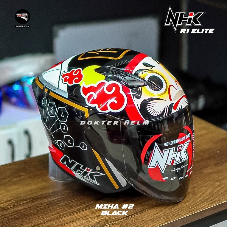 Jual NHK R1 ELITE MOTIF MIHA #2 BLACK ORIGINAL | HELM MOTOR HALF FACE R ...