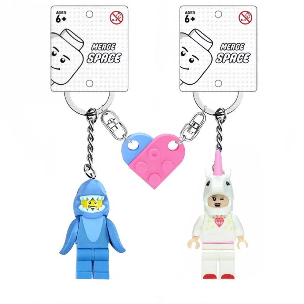 Jual Merge Matching Lego Keychains Pink Unicorn & Blue Shark | Shopee ...