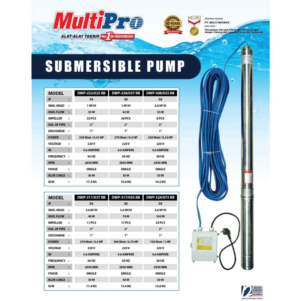 Jual Pompa Sumersible Multipro 3 inch sibel satelit Full Tembaga ...