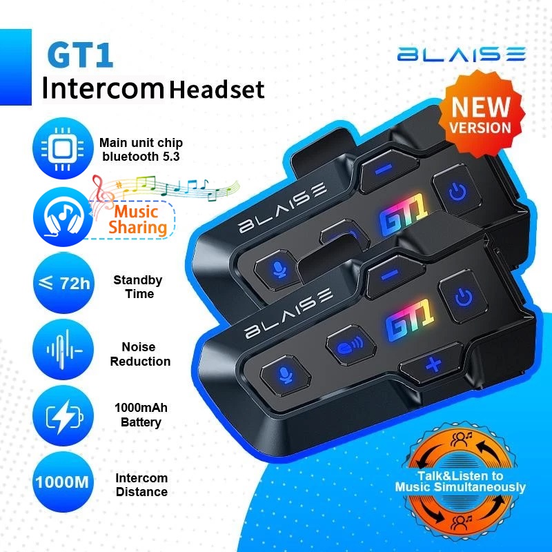 Jual BLAISE GT1 Intercom Helm Waterproof Musik Sharing Interkom Mic ...