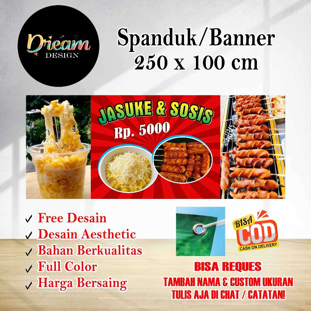 Jual Jual Cetak Spanduk Banner jasuke & sosis 250x100 | Shopee Indonesia