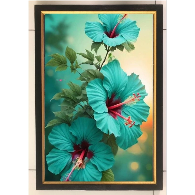 Jual Hiasan dinding lukisan cetak Bunga sepatu hijau plus bingkai ...
