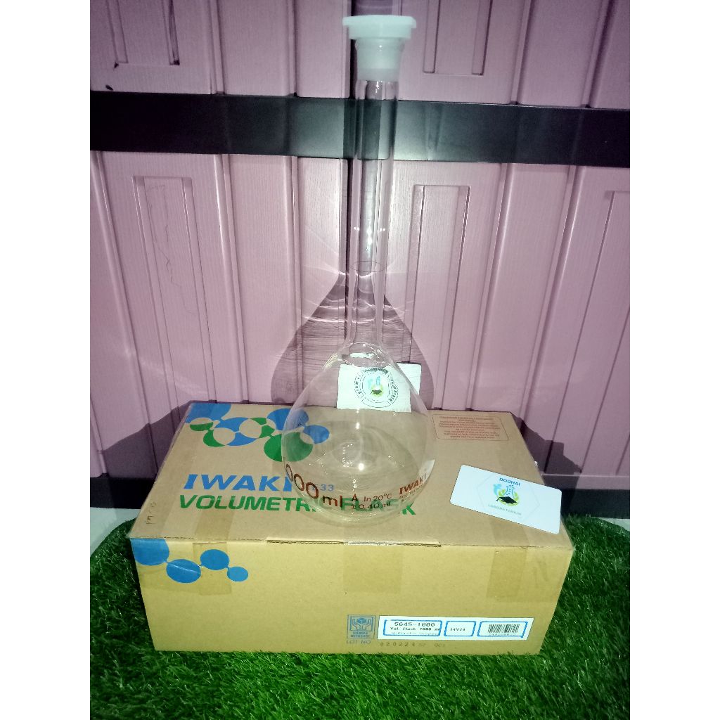 Jual Labu ukur Iwaki 1000 ml, volumetric flask 1 L, Labu tentukur ...