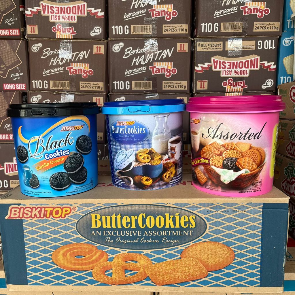Jual biskitop buter cookies, assorted,black cookies 370 gram 1 dus isi ...