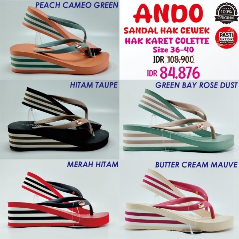 Jual Ando Sandal Jepit Colette Nice Queen Dara Hak Karet Ukuran 36-40 ...