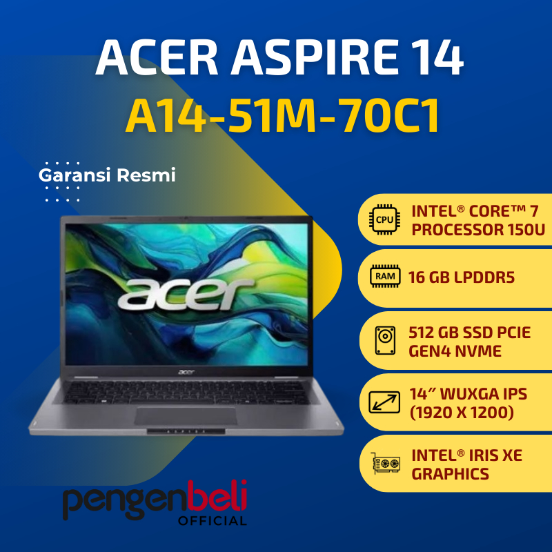Jual Acer Aspire 14 A14-51M-70C1 / Intel® Core™ 7 processor 150U / 14 ...