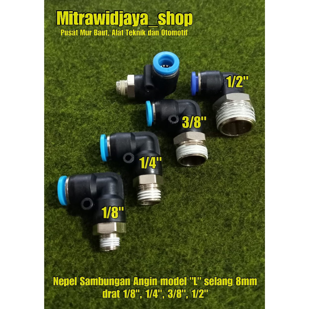 Jual Fitting pneumatic / sambungan selang angin 8mm Model L dratt 1/8 , 1/4 , 3/8 , 1/2 ...