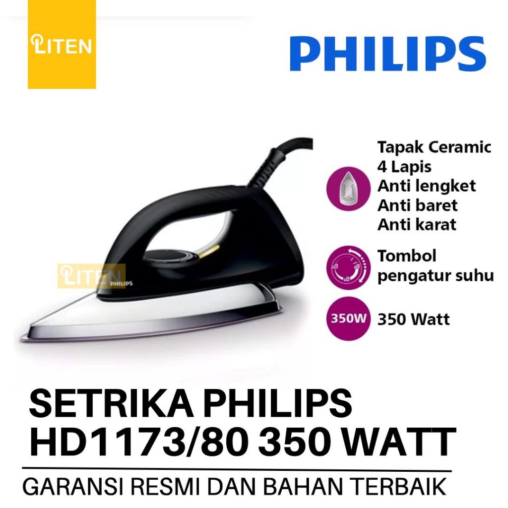 Jual PHILIPS Setrika HD1173/80 Hitam, Ceramic 4 Lapis, Anti-Lengket ...