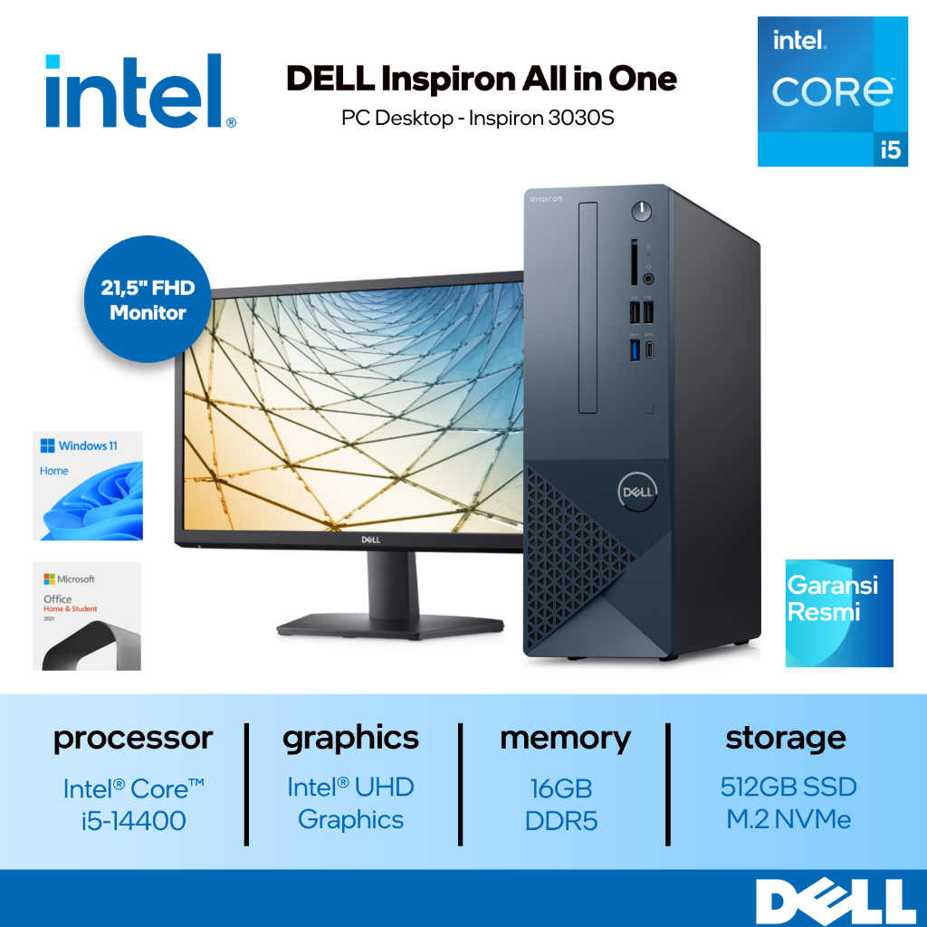 Jual DELL Inspiron 3030S All in One PC Desktop AIO Layar 21,5" FHD [Intel Core i5-14400 16GB RAM ...
