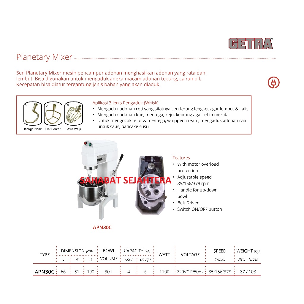 Jual GETRA Planetary Mixer APN30C Mesin Pengaduk Adonan Kue & Roti Kap ...