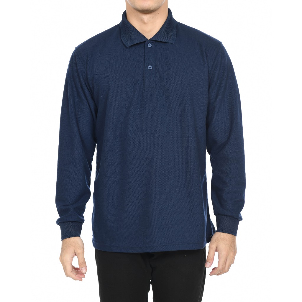 Jual Kaos Polo Pria Lengan Panjang Warna Navy / Kaos Berkerah Polos ...