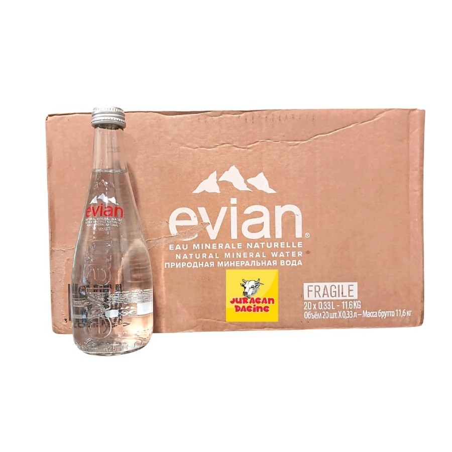 Jual Evian Natural Mineral Water Glass 330ml Kemasan Botol Kaca 1 Karton Original Made in France ...